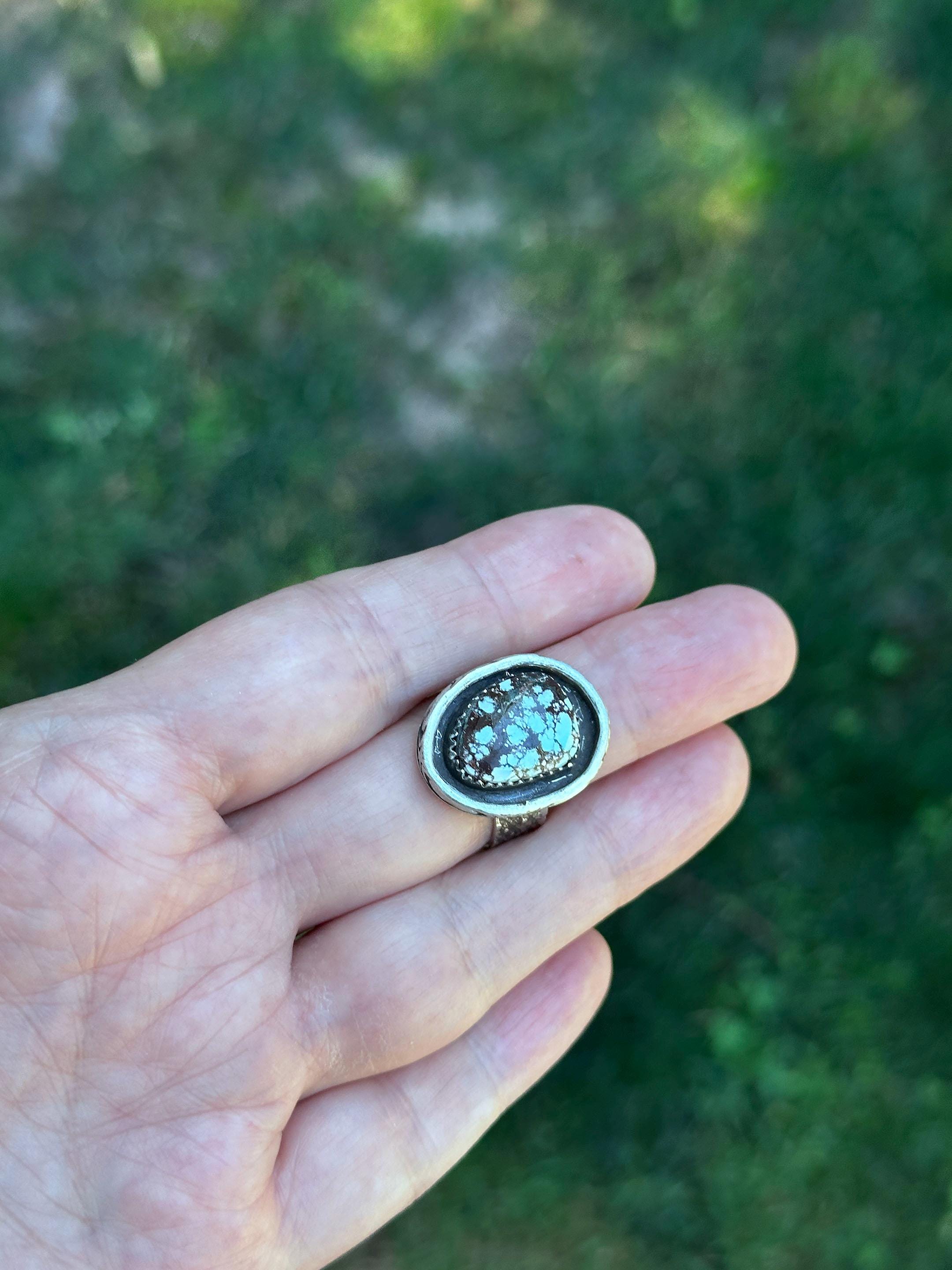 Sterling Silver Rose Cut Turquoise Ring: Urchin Band, Artisan Crafted ...