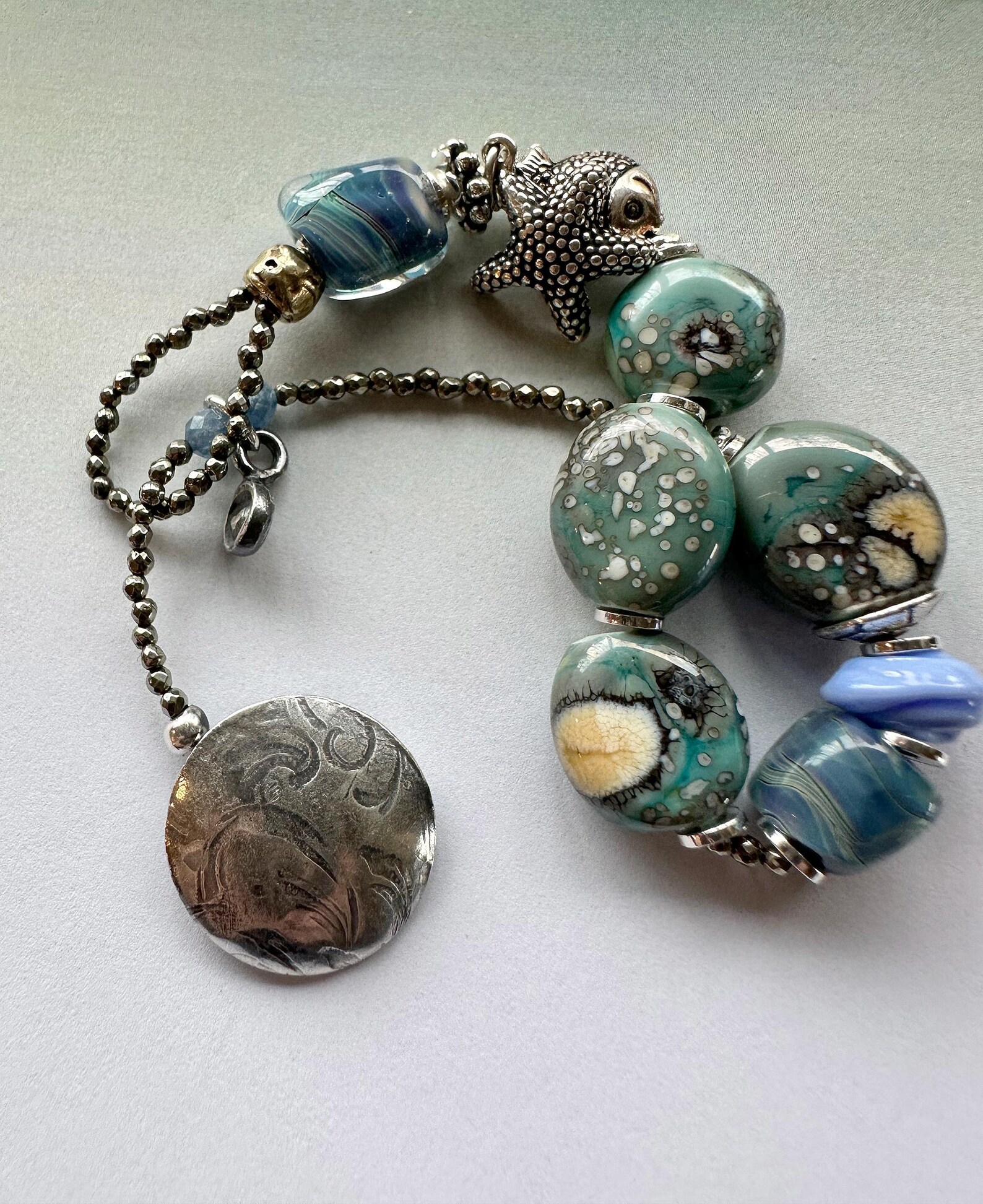Art Bracelet With Fabricated Sterling Silver Button Closure, Bracelet ...