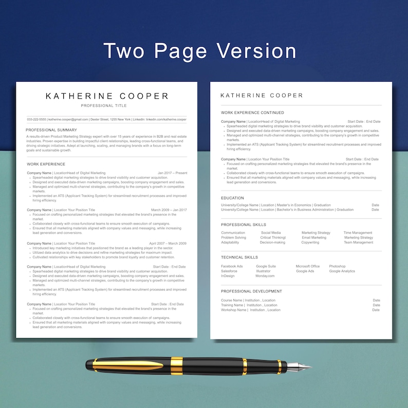 ATS Friendly Resume, Canva Template, Pages, Google Docs, ATS Resume ...
