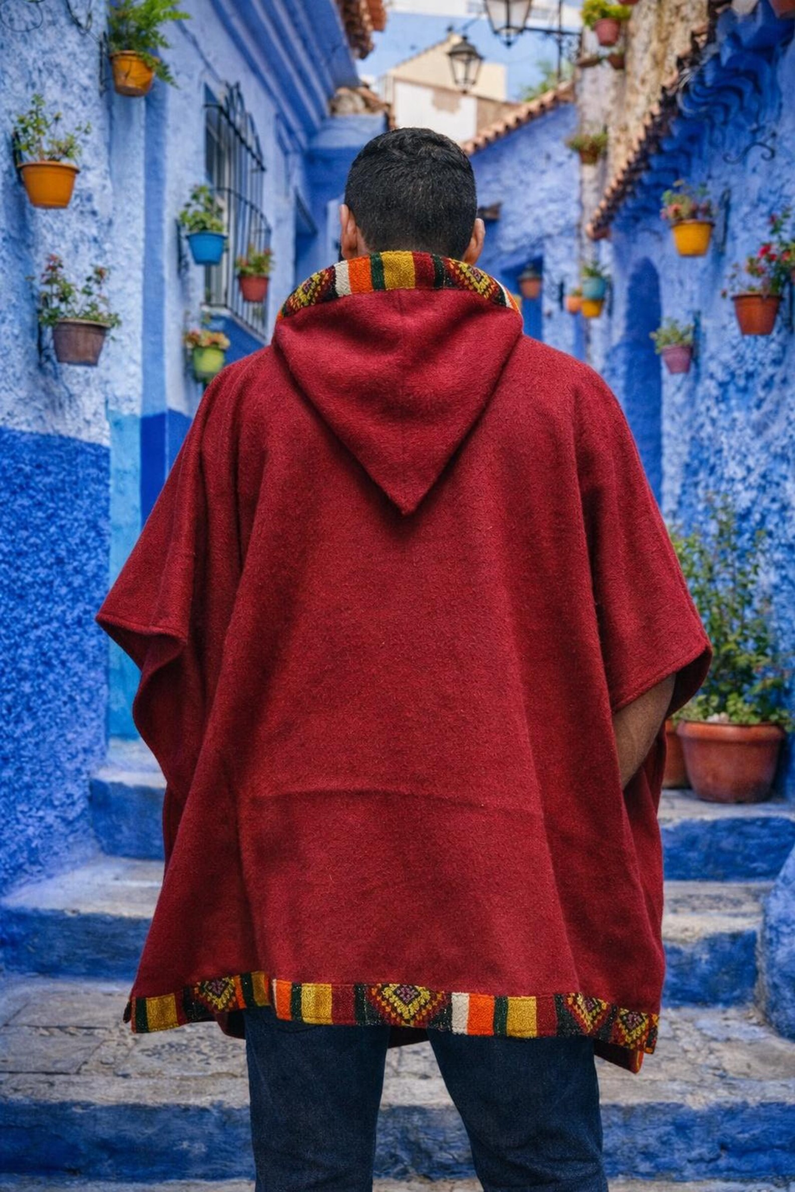 Handmade Moroccan Wool Poncho for Men & Women, Authentic Berber Hooded ...