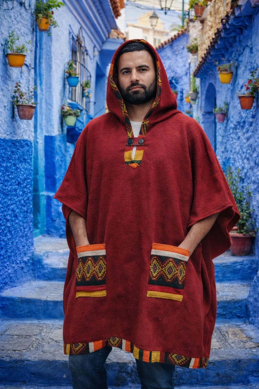 Handmade Moroccan Wool Poncho for Men & Women, Authentic Berber Hooded ...