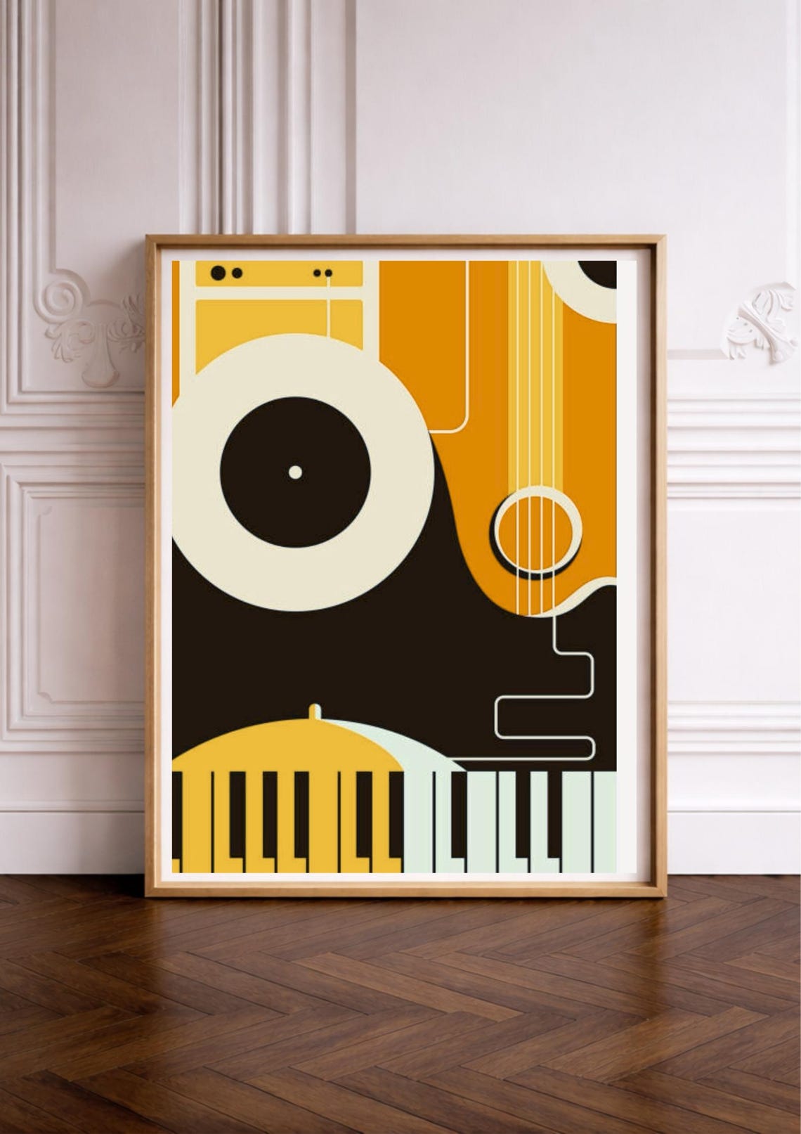 Abstract Music Poster, Retro Vinyl Piano Wall Art, Mid Century Modern ...