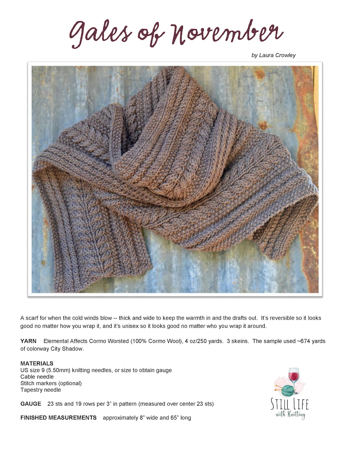 Gales of November Scarf Knitting Pattern / PDF INSTANT DOWNLOAD ...