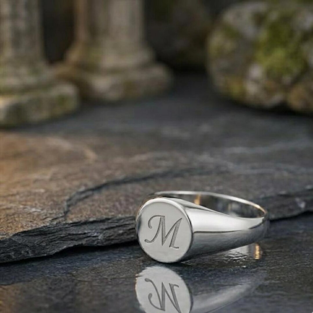 Letter Personalized Signet Ring Engraved Ring Sterling Silver Simple ...