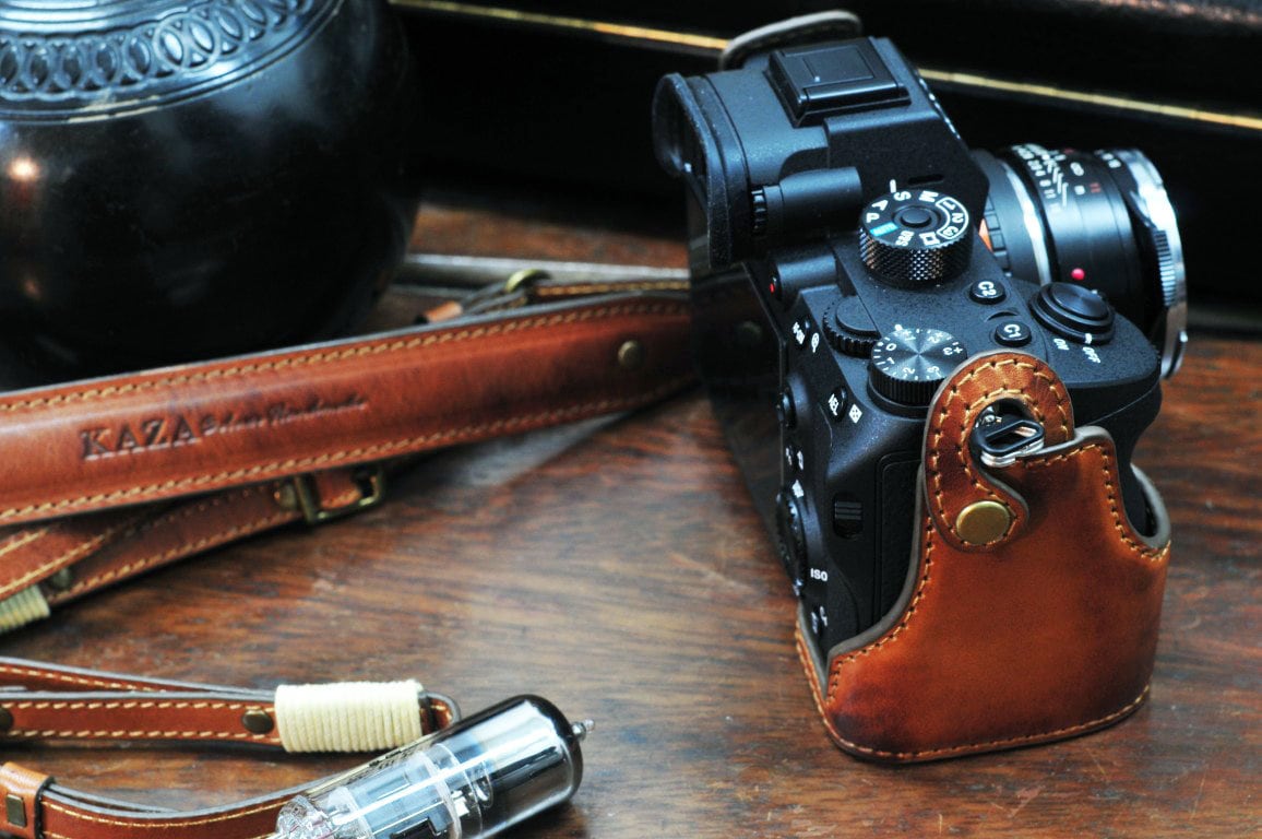 SONY A7R3 A73 A7iii Leather Case ,vintage Brown Half Case & Strap Set ...