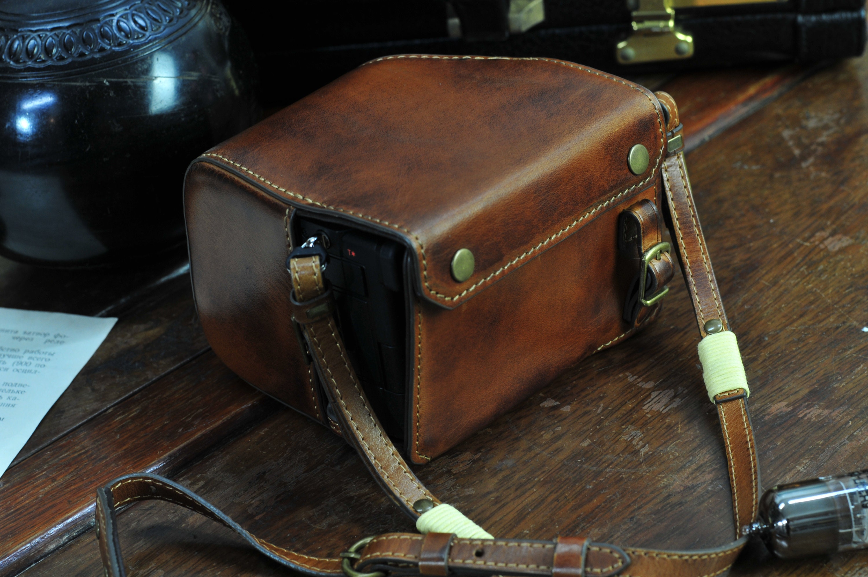 SONY A7C Leather Case ,vintage Brown or Black Half Case & Strap Set - Etsy