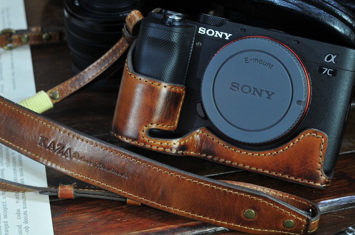 SONY A7C Leather Case vintage Brown or Black Half Case & | Etsy