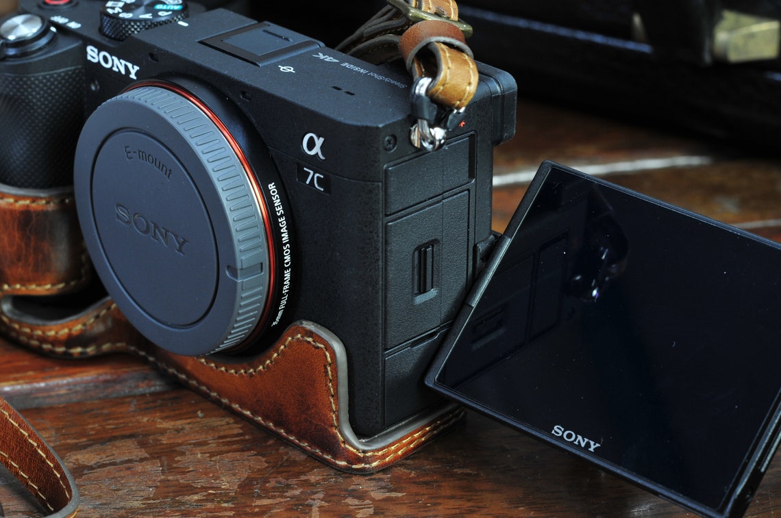 SONY A7C Leather Case ,vintage Brown or Black Half Case & Strap Set - Etsy