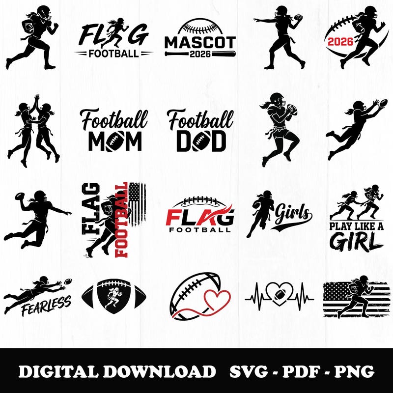 Girl Flag Football Clip Art - Etsy