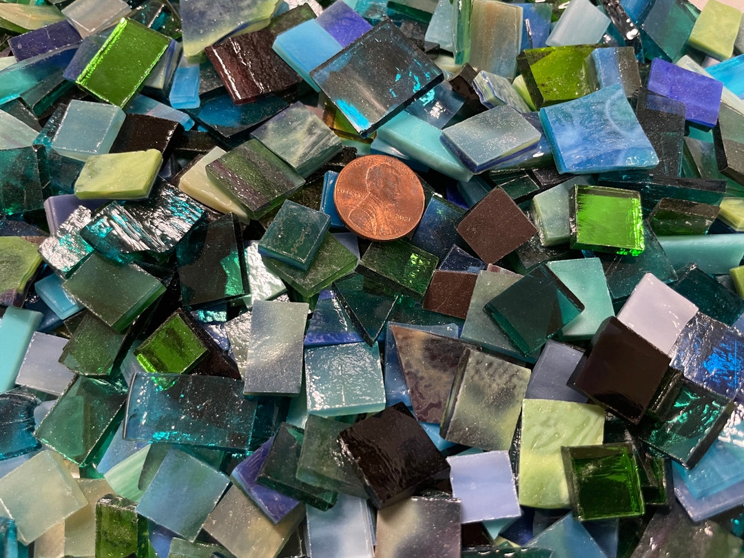 BLUE RAINBOW Odd Size Mix 75 Tiles Approx 3/8”-1/2” Stained Glass B7 - Etsy