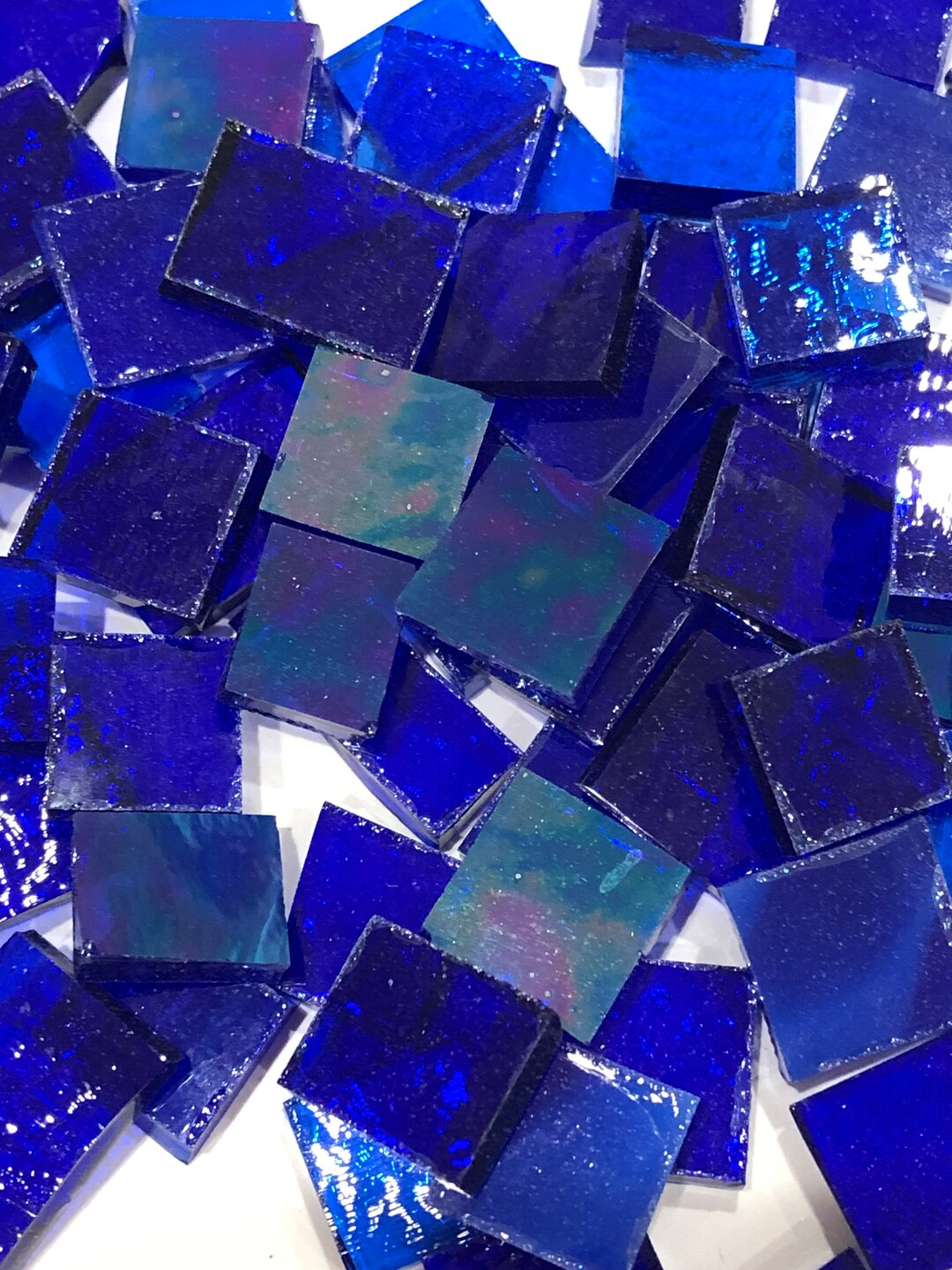 IRIDIZED COBALT & Transparent Blue Stained Glass Tile Supply - Etsy