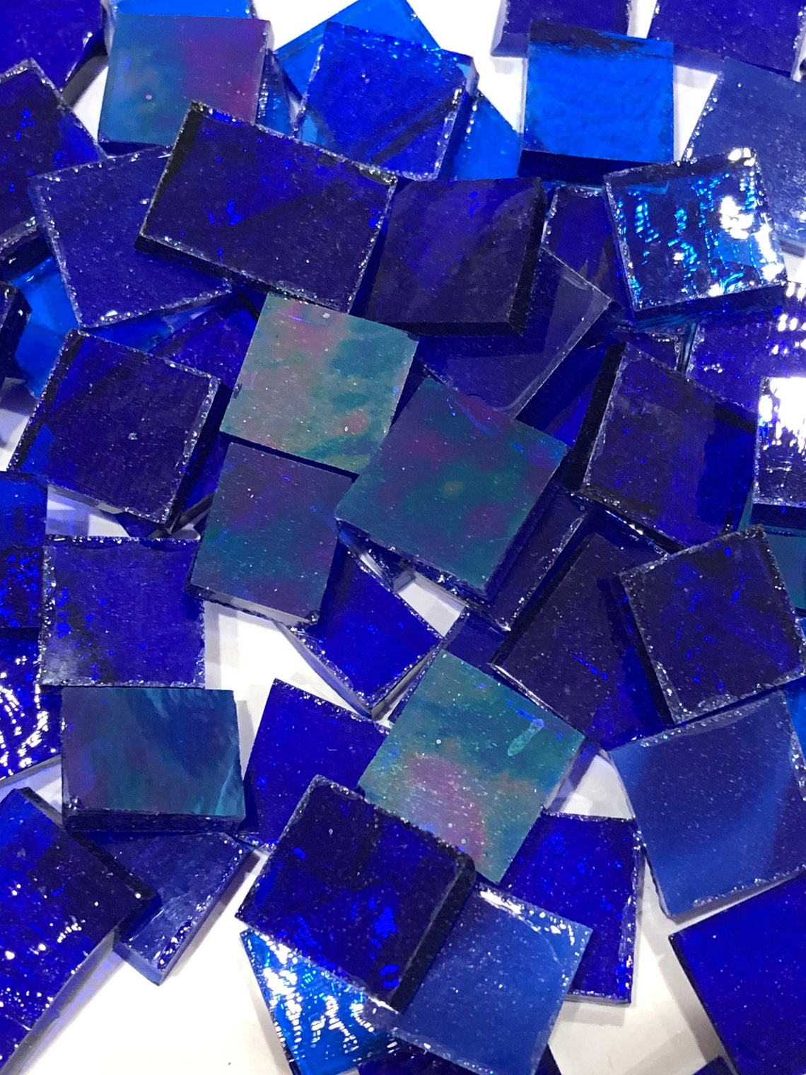 IRIDIZED COBALT & Transparent Blue Stained Glass Tile Supply - Etsy