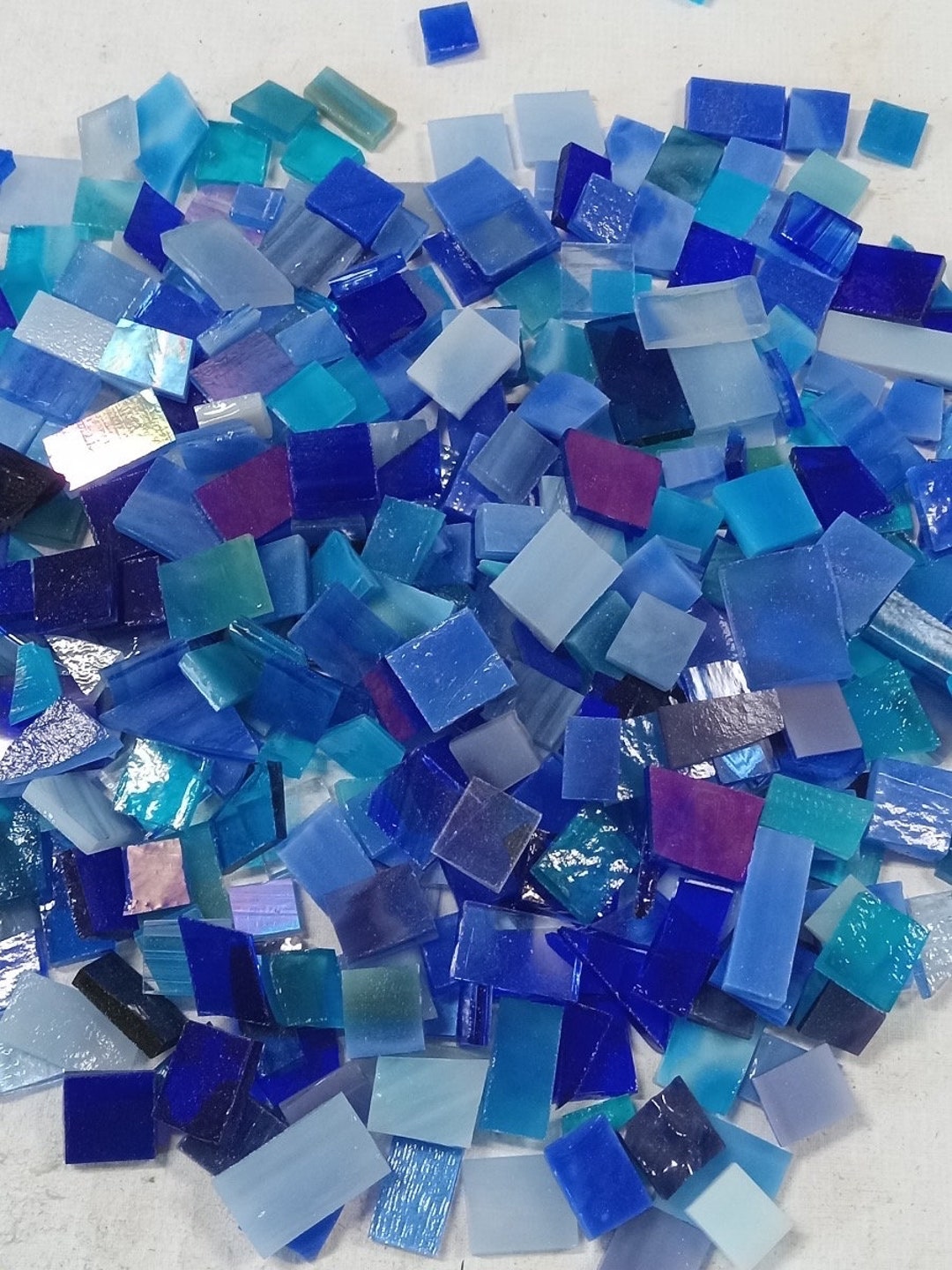 OCEAN BEACH Blues Grab Bag of Stained Glass Mosaic Tiles Mix Size B19 ...