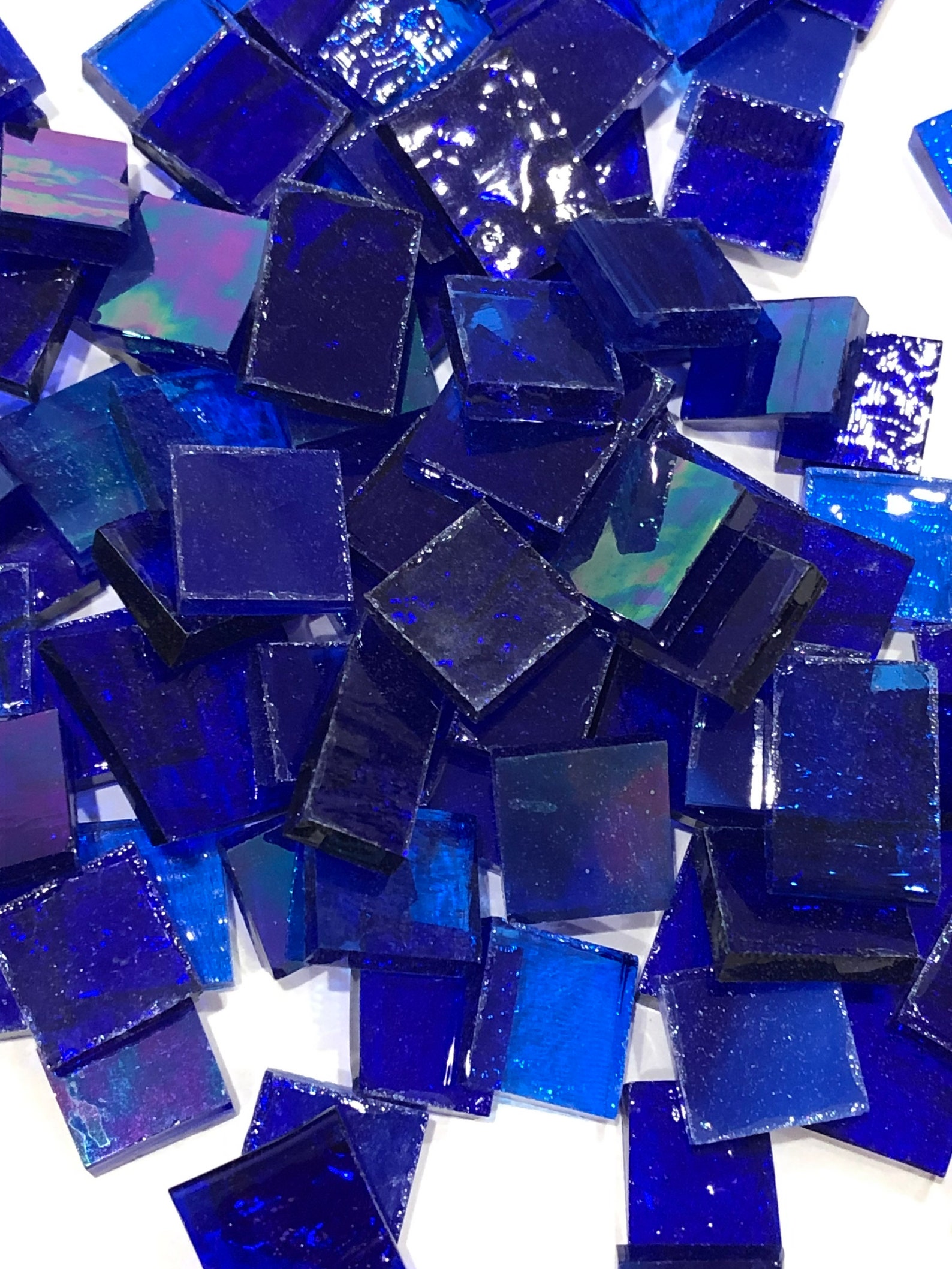 IRIDIZED COBALT & Transparent Blue Stained Glass Tile Supply - Etsy
