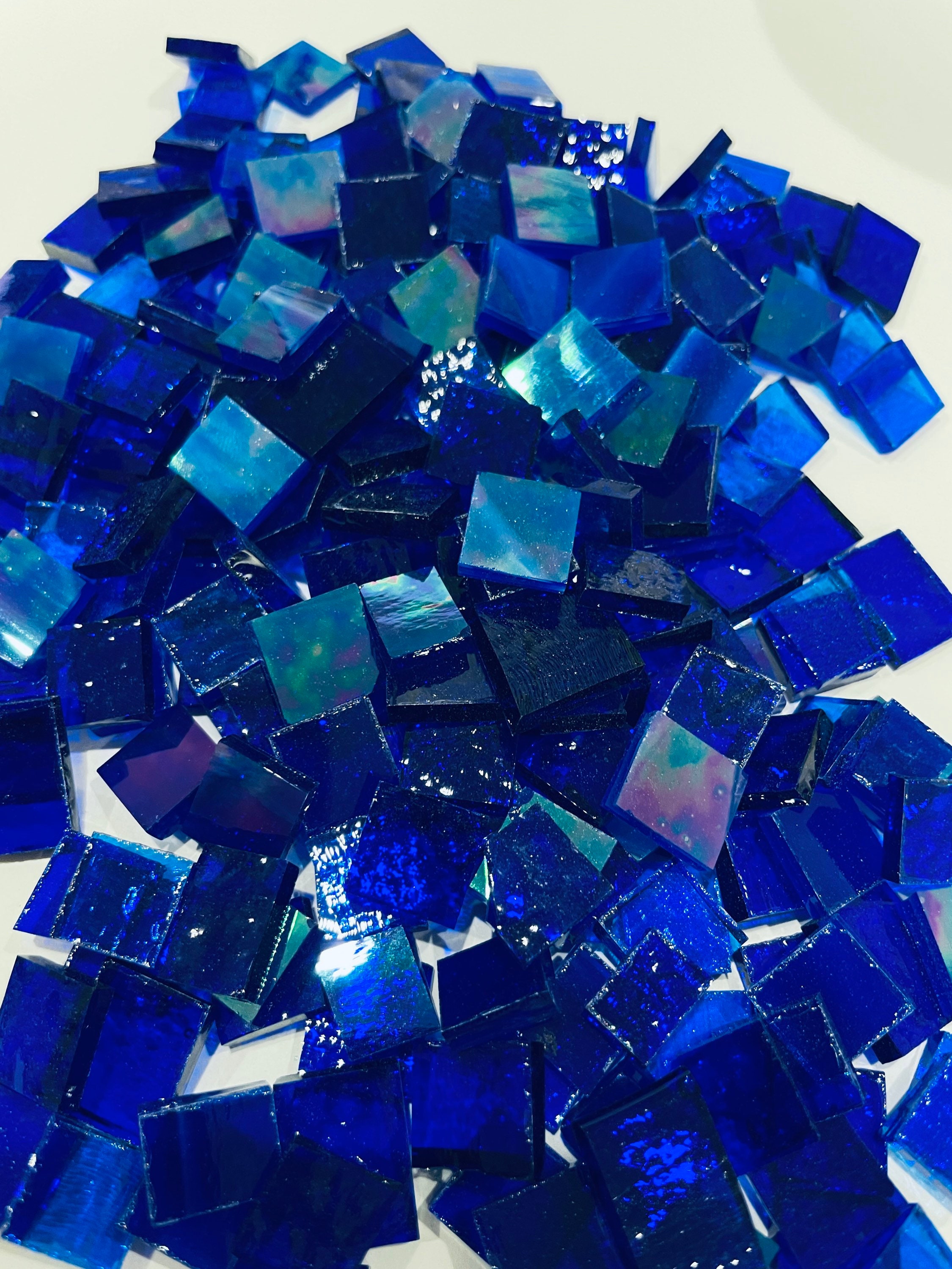 RARE - IRID TRIANGLES Cobalt Iridized Spectrum Blue Stained Glass ...