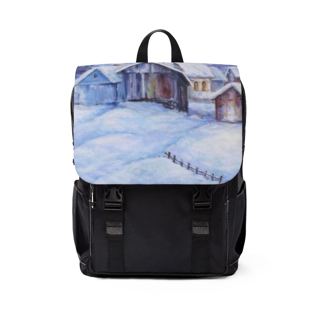 Snowy Village Backpack - Winter Cottage Print Shoulder Backpack - Etsy