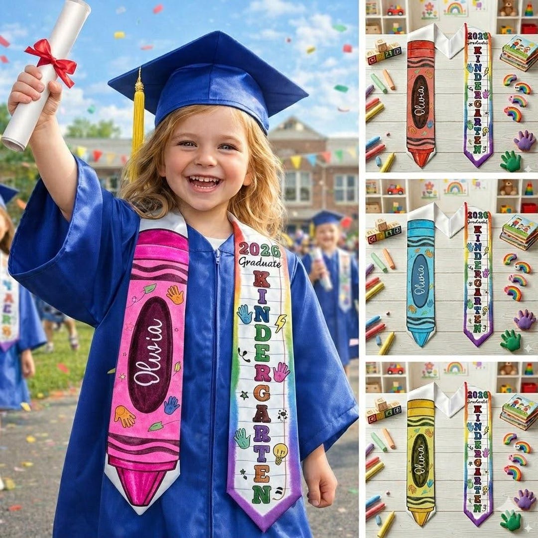Kid Pencil Graduation Stole, Custom Name Crayon Pre K Grad Sash ...