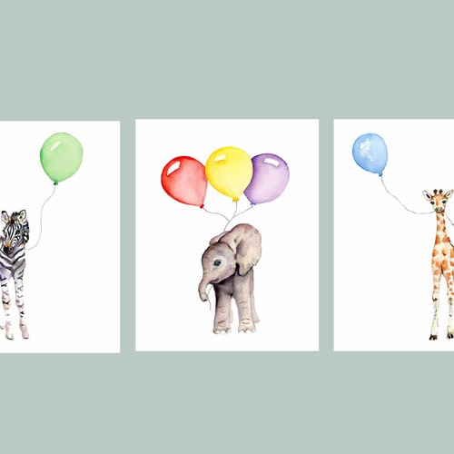 Hot Air Balloon Nursery Print Travel Nursery Decor Animal | Etsy