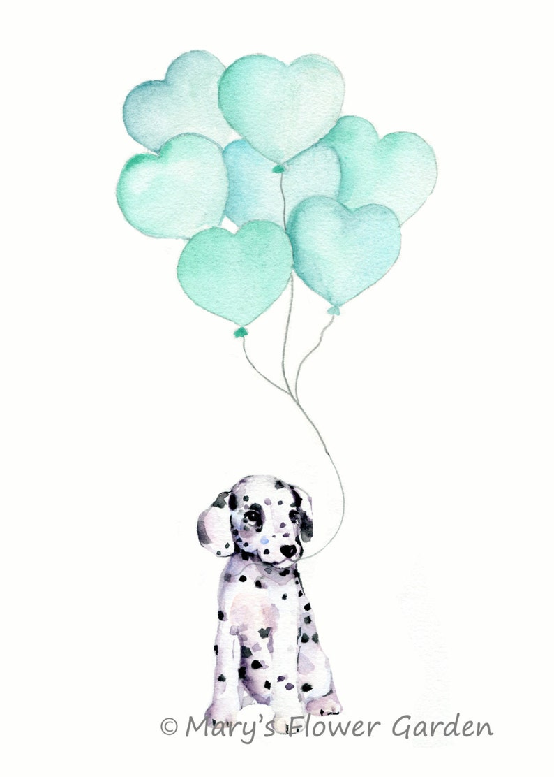 Mint Nursery Art Puppy With Mint Balloon Dog Illustration - Etsy