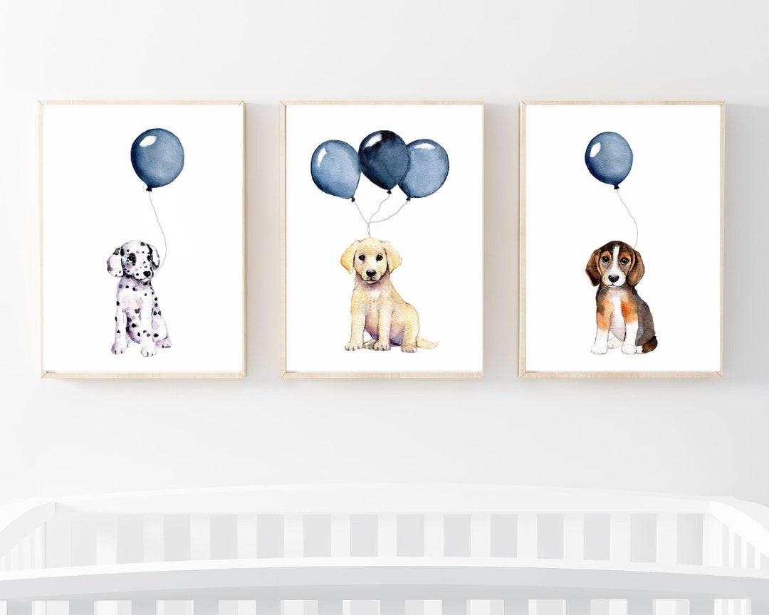 Puppy Dog Nursery Theme, Navy Blue Baby Nursery, Dog Watercolor Art ...