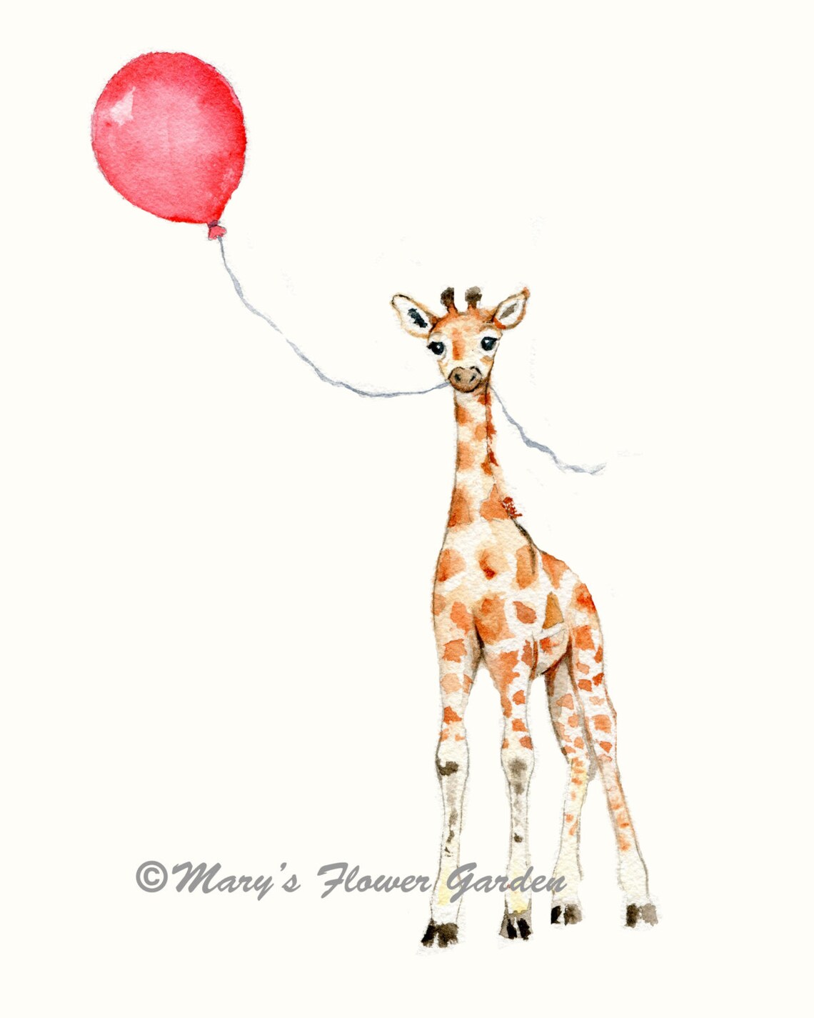Giraffe With Balloon Watercolor Nursery Print Red Balloon | Etsy