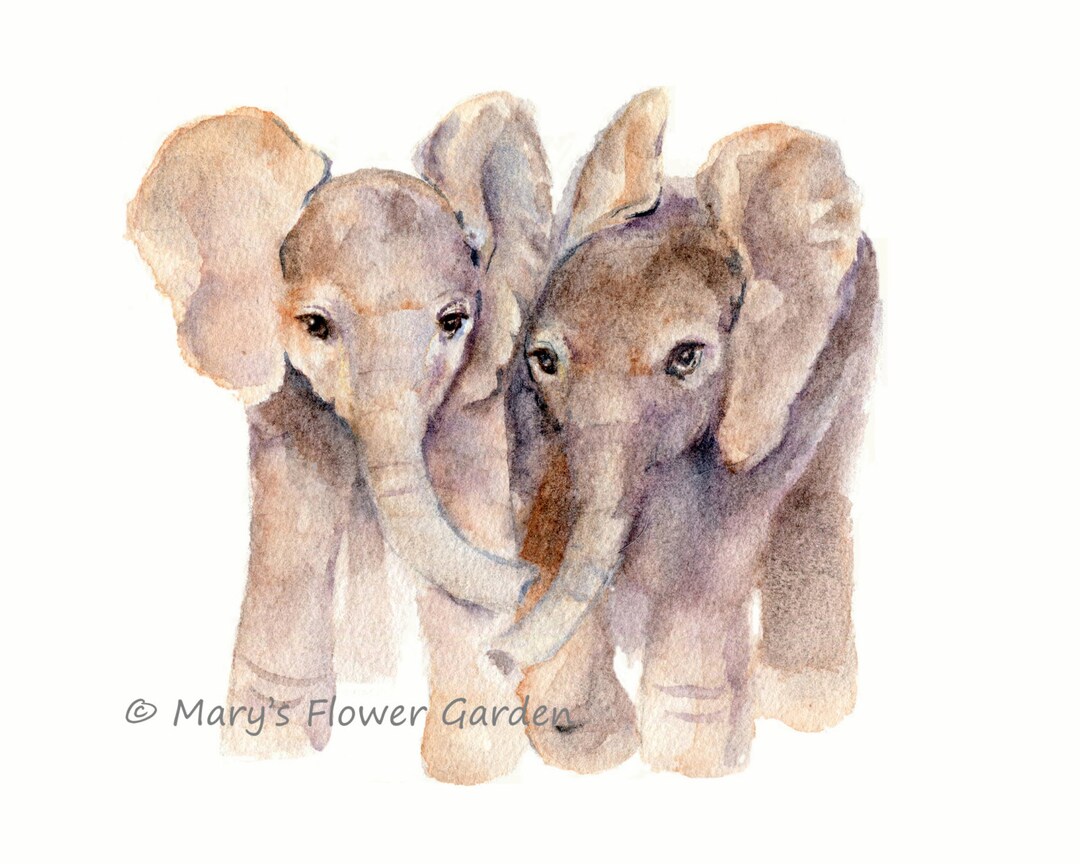 Baby Elephants Watercolor Print, Baby Art, Baby Elephant, Elephant Wall ...