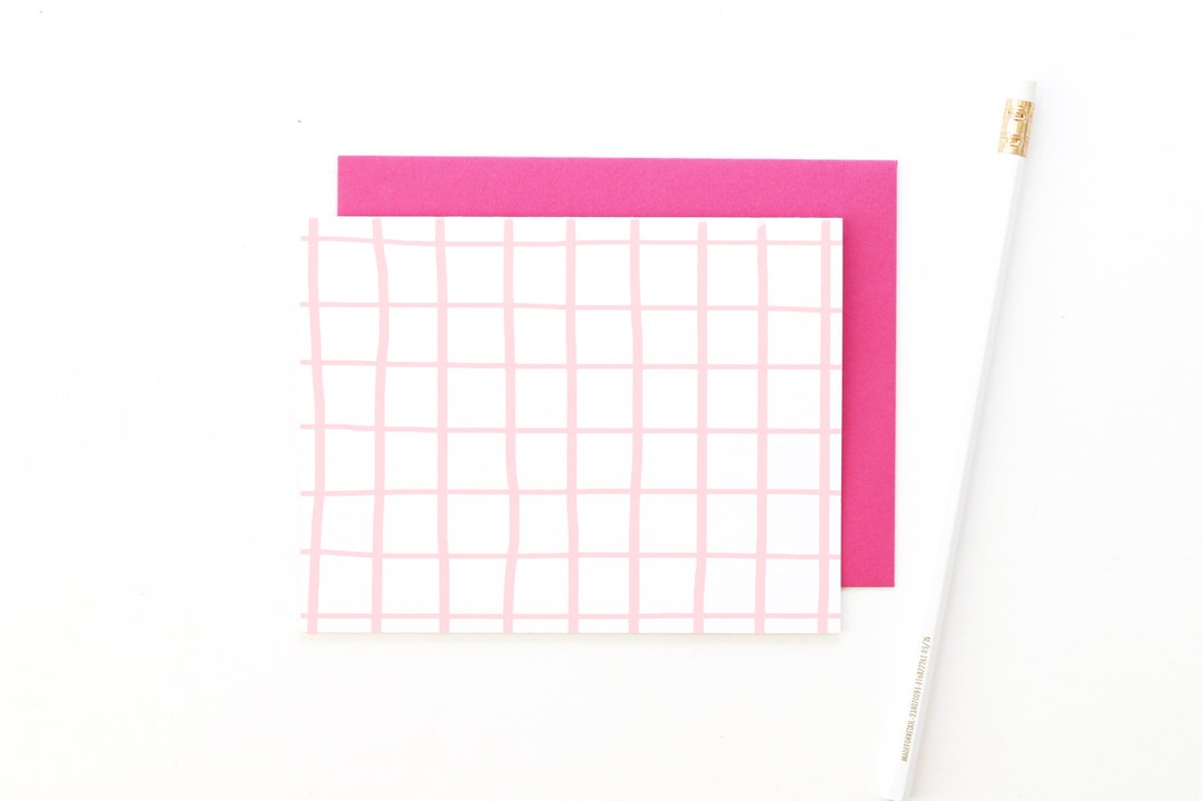 Pink Grid Stationery Set: Thank You Notes, Fuchsia Envelopes - Etsy UK