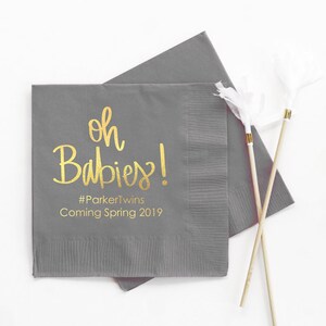 Personalized Baby Shower Napkins for Twins Oh Babies Cocktail Napkins ...