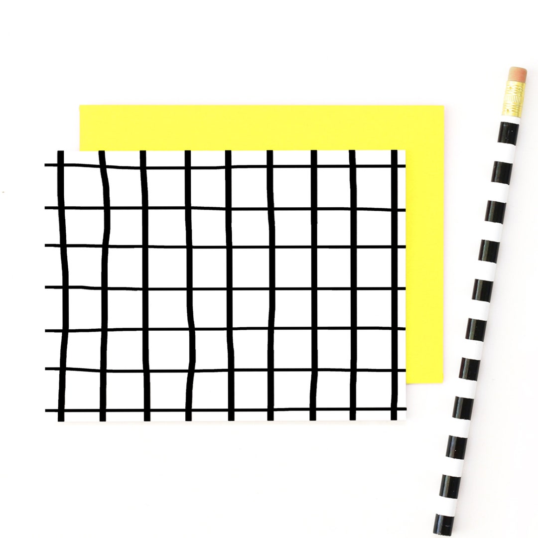 Black and White Grid Stationery Set: Thank You Note Cards With Yellow ...