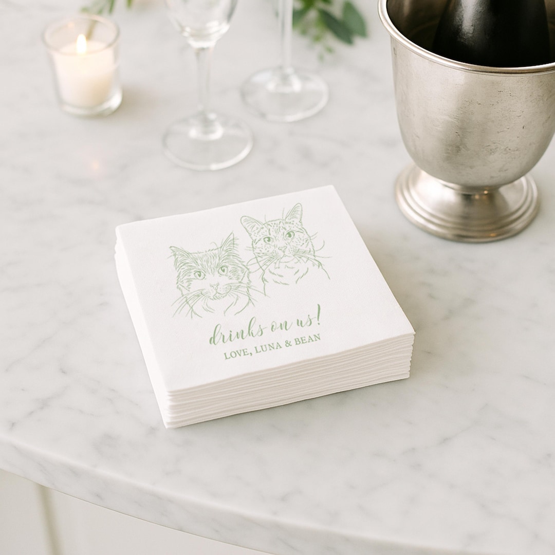 Personalized Cat Napkins for Wedding - Custom Pet Drawing Illustration ...