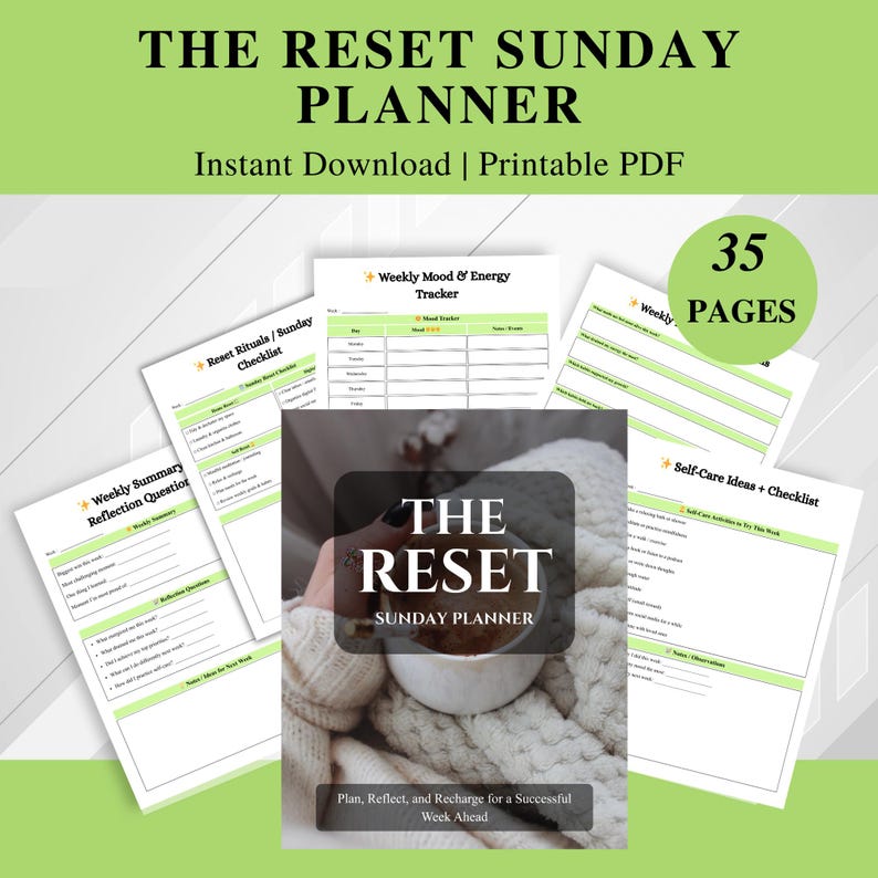 Sunday Reset Planner Printable | Weekly Reflection, Goals (PDF) - Etsy