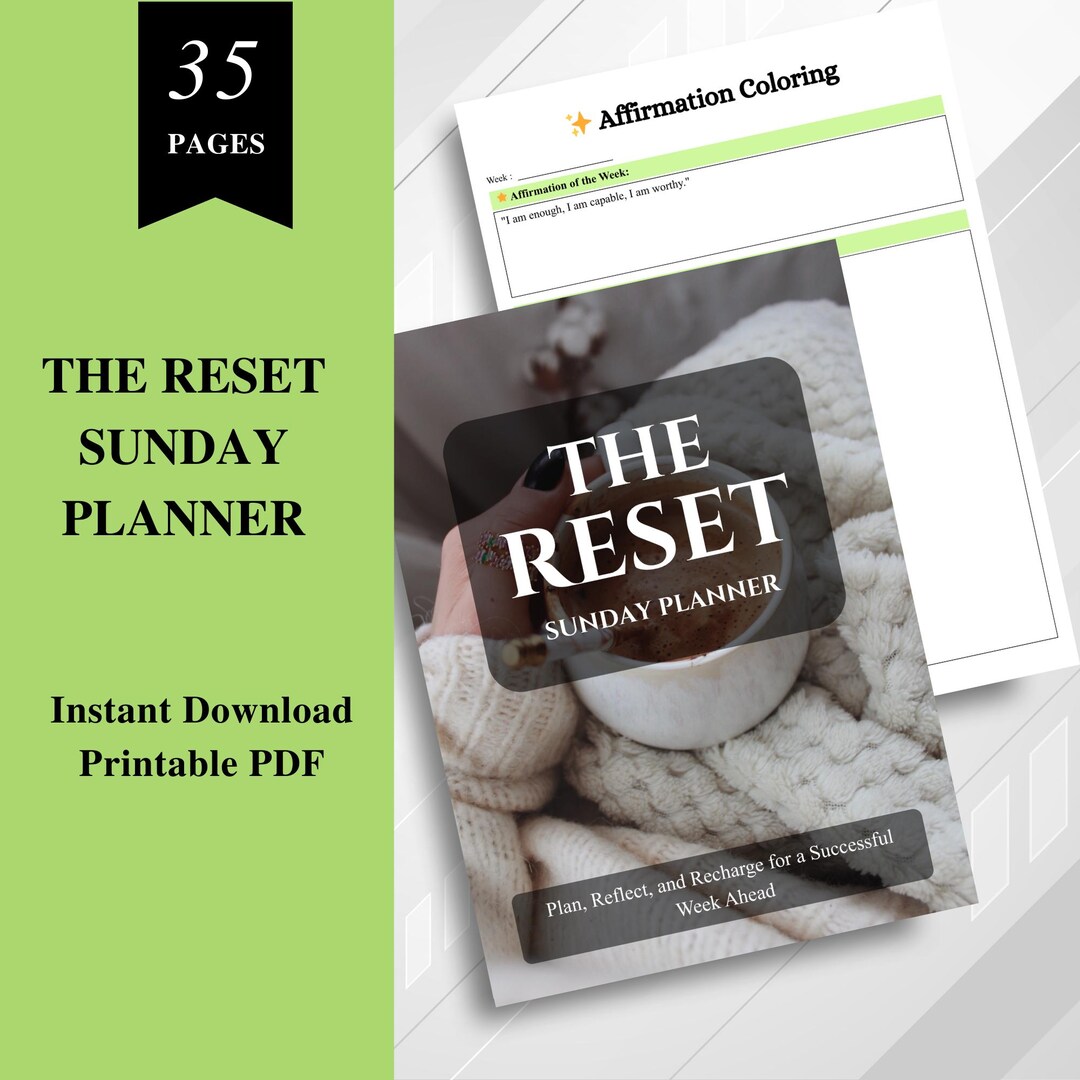Sunday Reset Planner Printable | Weekly Reflection, Goals (PDF) - Etsy