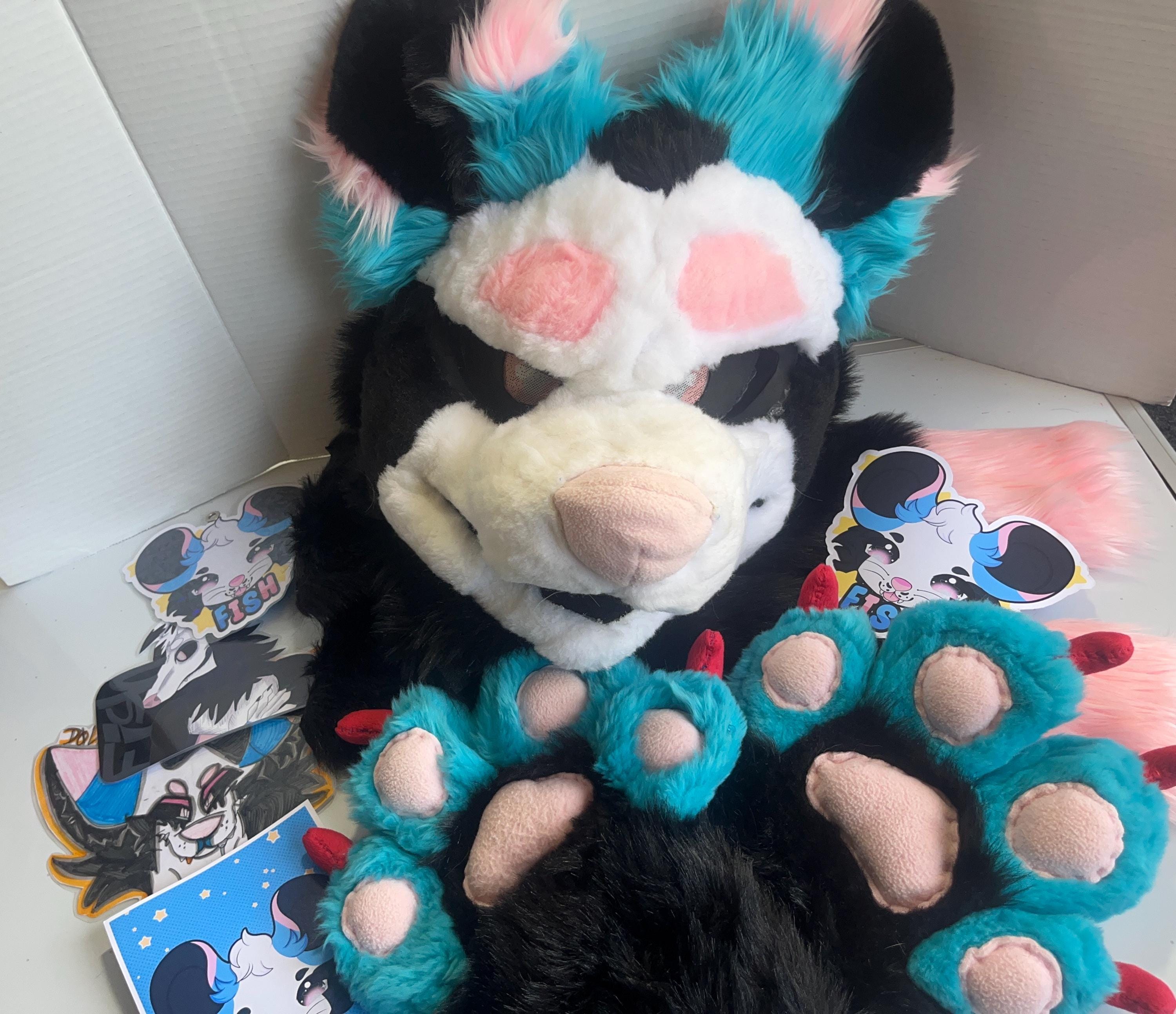 Skunk Fursuit Partial, Black White Pink Blue, Head Paws Sleeves Tail - Etsy