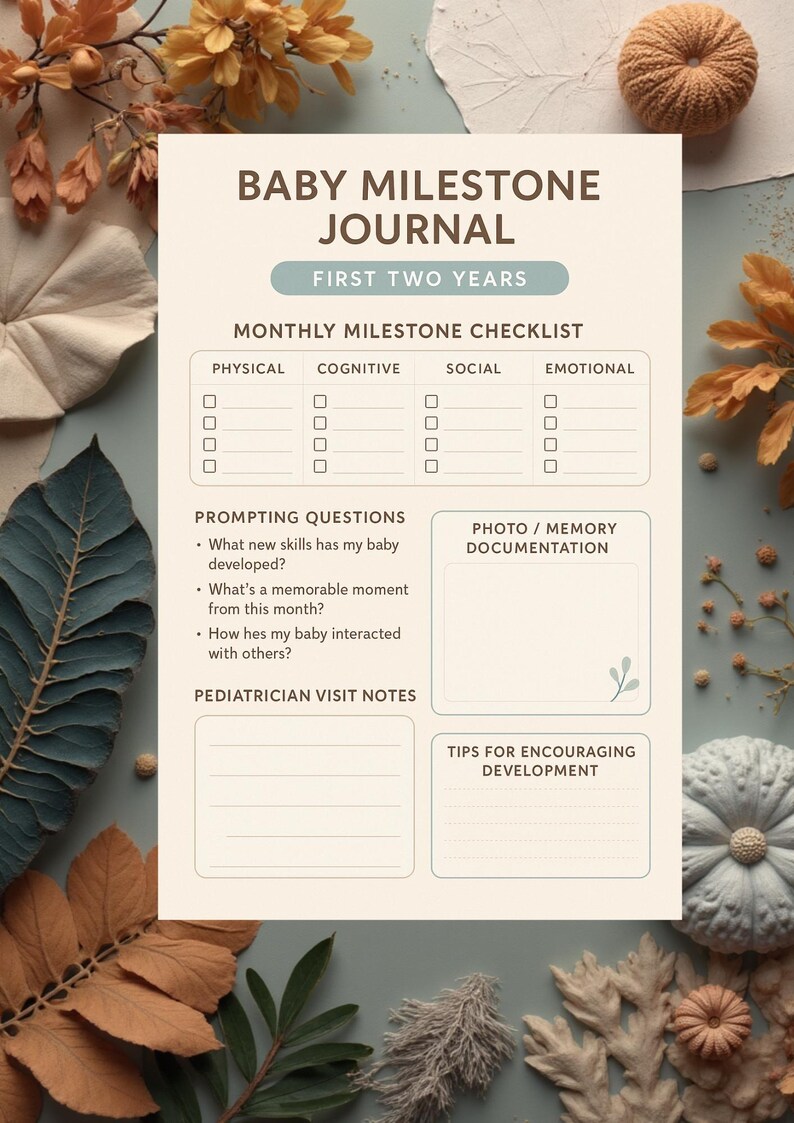 Baby Milestone Planner| Printable Keepsake for Recording First-year ...