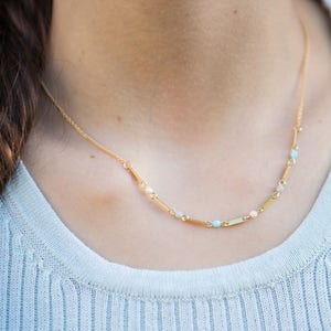 Tiny Chain Necklace Pastel Blue and Gold Necklace Minimalist - Etsy