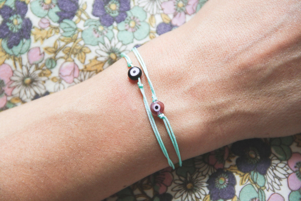 Evil Eye String Bracelet / Friendship Bracelet / Aqua String - Etsy