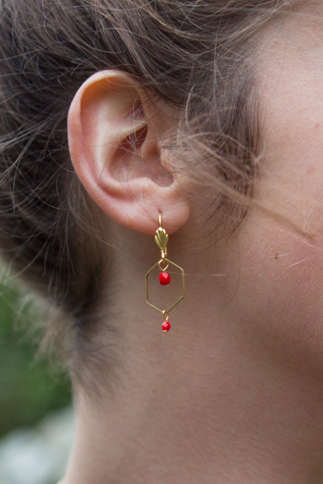 Boucles D'oreilles Hexagone, Boucles D'oreilles Rouge, Bijoux ...