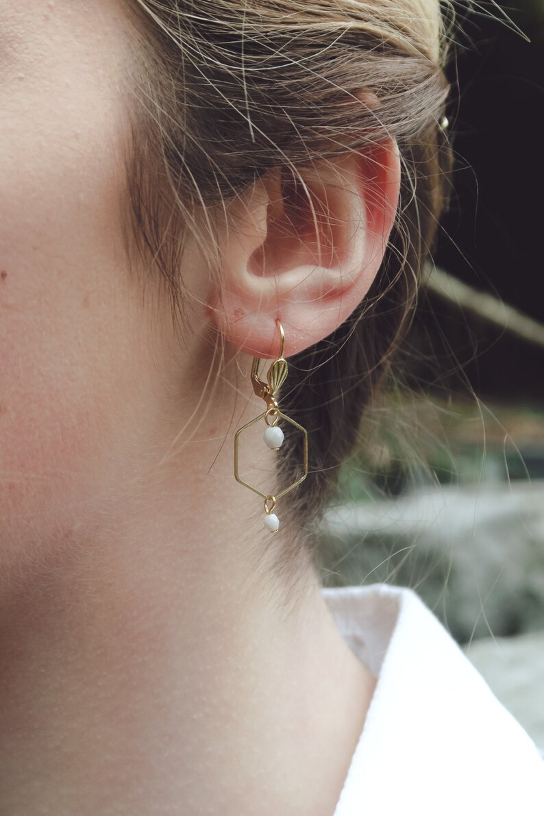 Hexagon Earrings Light Grey Earrings With Hexagon Shape - Etsy