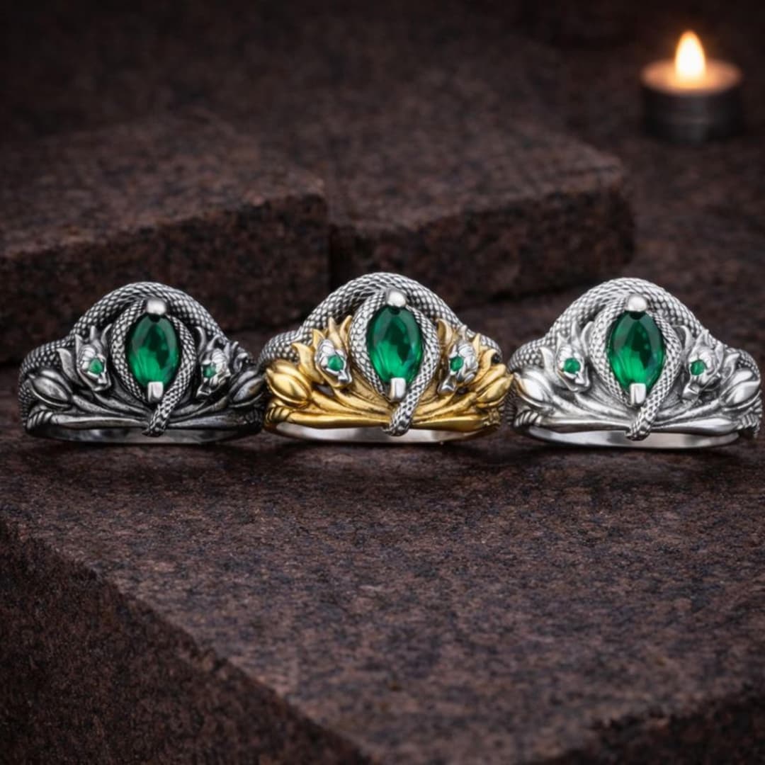 Oxidized Ring of Barahir Sterling Silver, Elessar Elfstone, Serpent ...