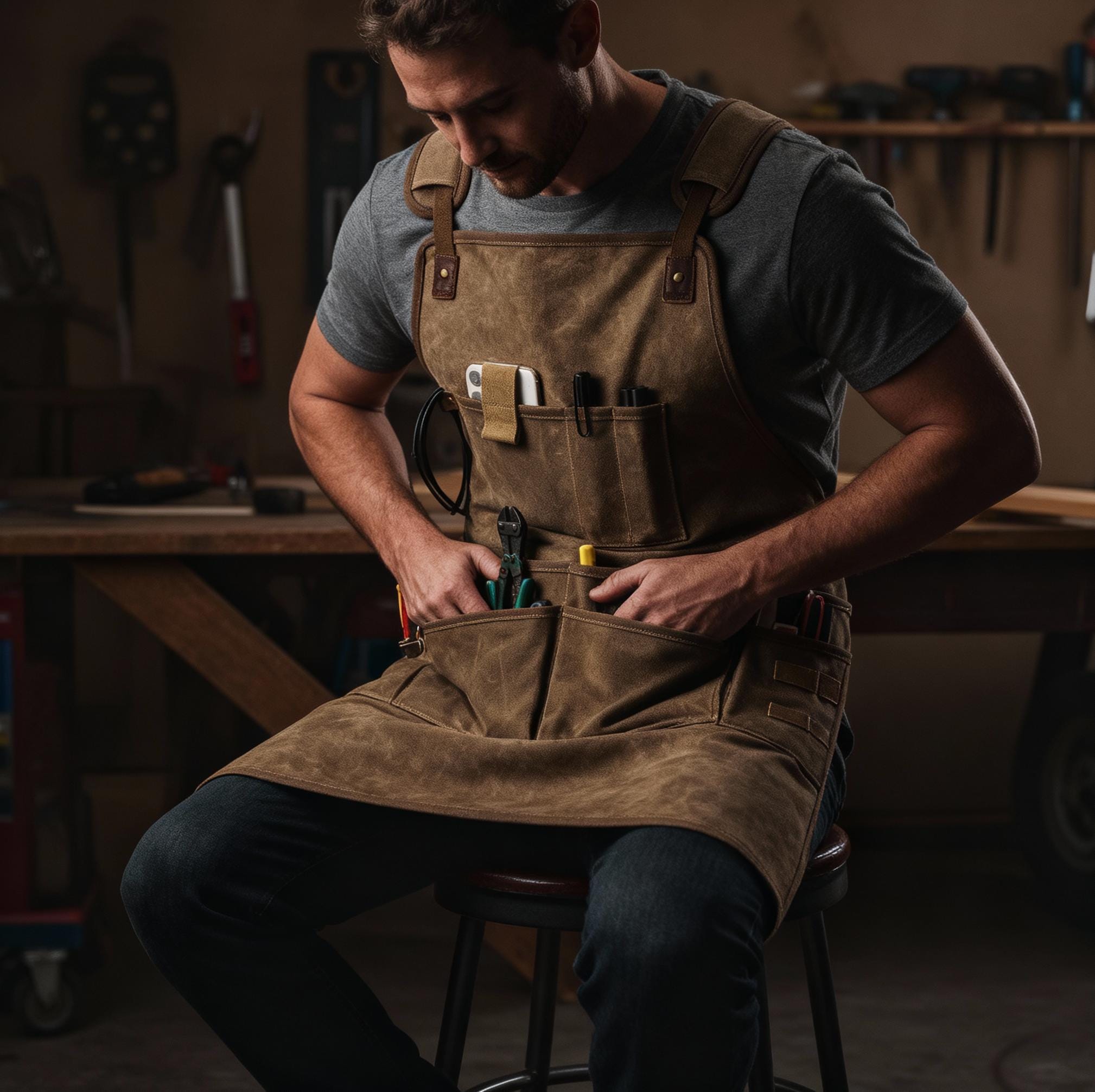 Canvas Workshop Apron With Pockets, Canvas Woodworkers Apron, Canvas ...
