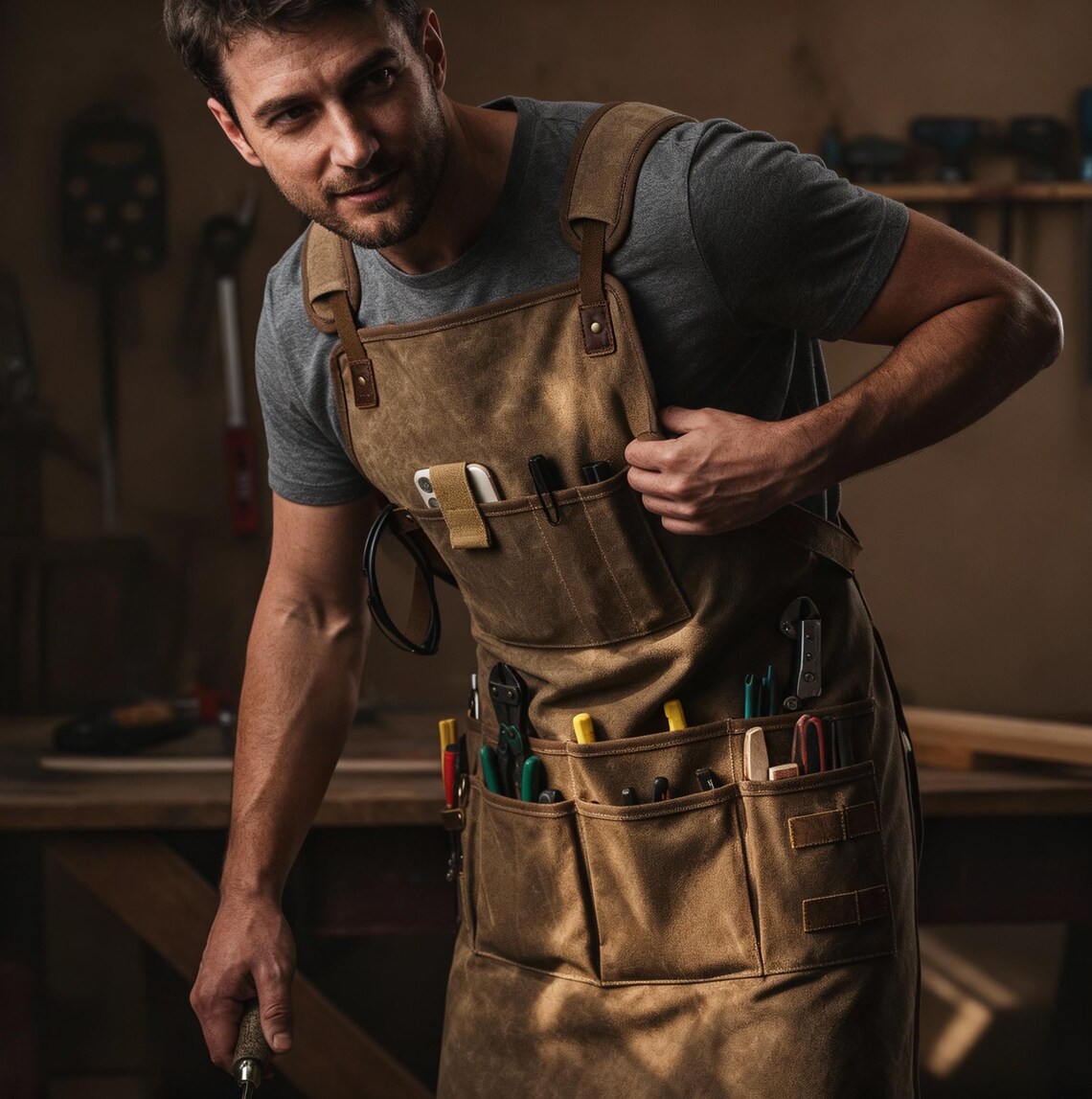 Canvas Workshop Apron With Pockets, Canvas Woodworkers Apron, Canvas ...