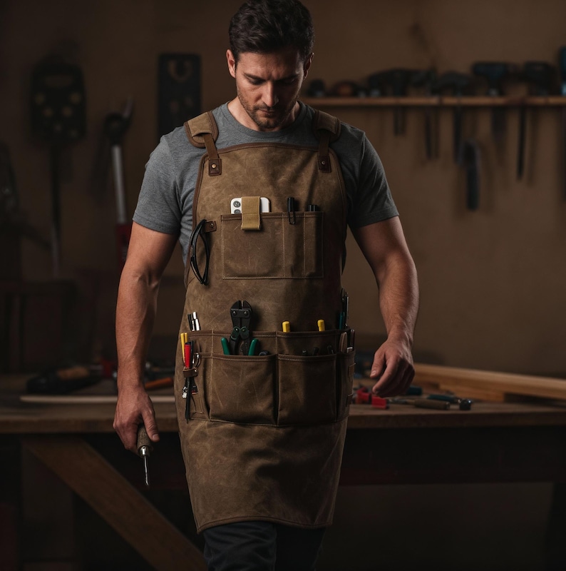 Canvas Workshop Apron With Pockets, Canvas Woodworkers Apron, Canvas ...