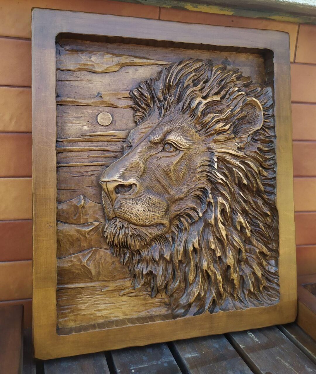 3D Wooden Picture Wood Carving Wall Art Handcarved Wood Carving Lion ...