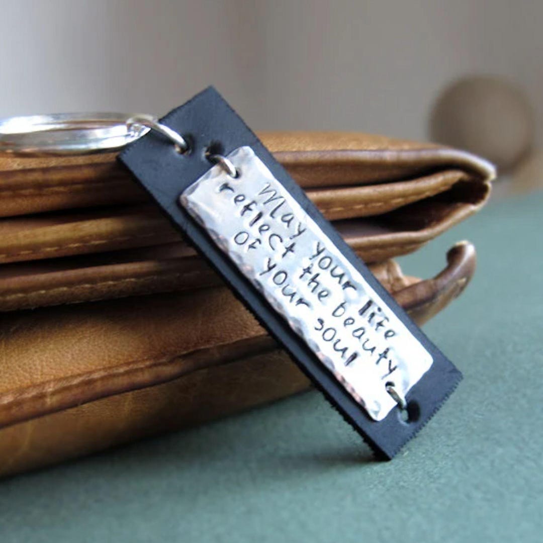 Engraved Leather Keychain Mens Personalized Keychain Custom Message ...