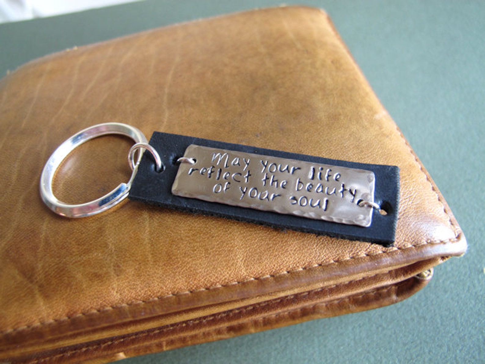 Engraved Leather Keychain Mens Personalized Keychain Custom | Etsy