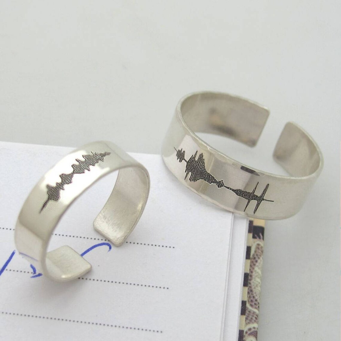 Couples Ring Set 2 Sound Wave Rings for His Her Soundwave - Etsy