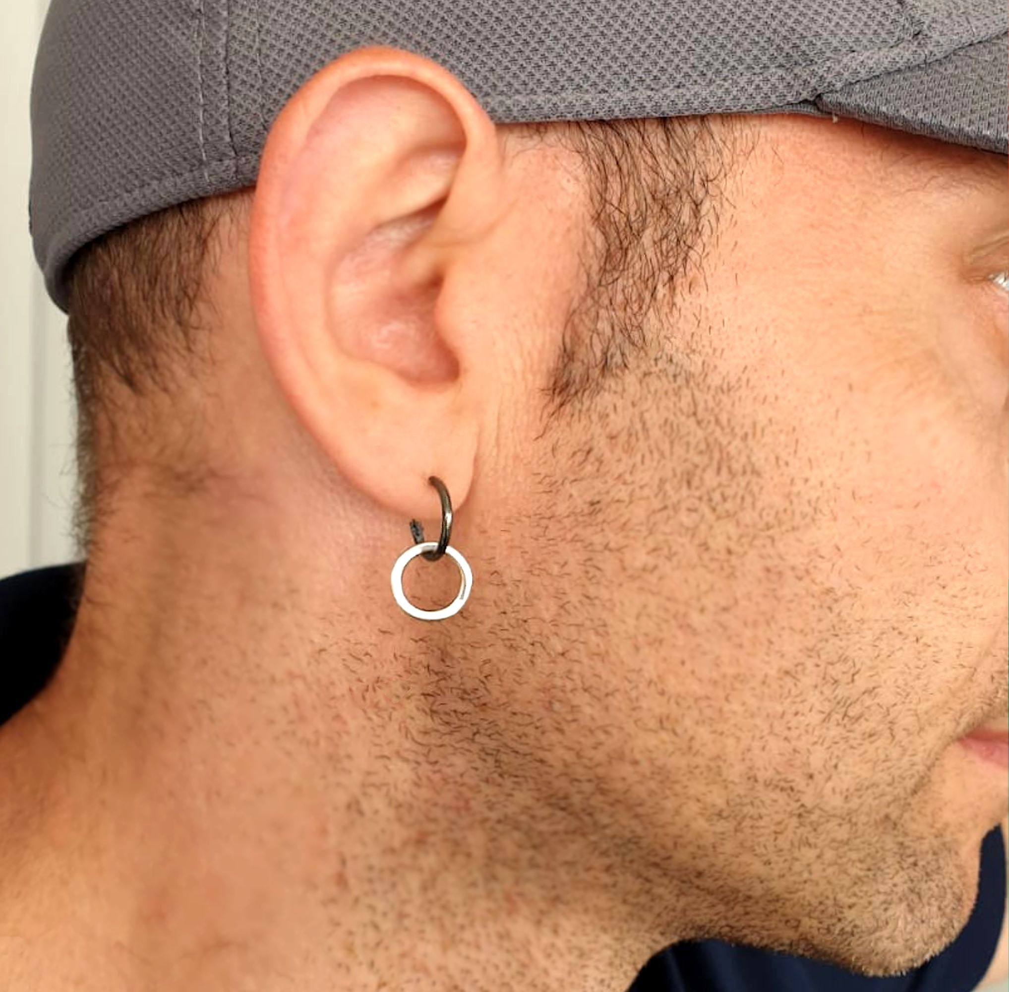 Mens Hoop Earring Mens Dangle Earring, Black Earring for Men Huggie ...