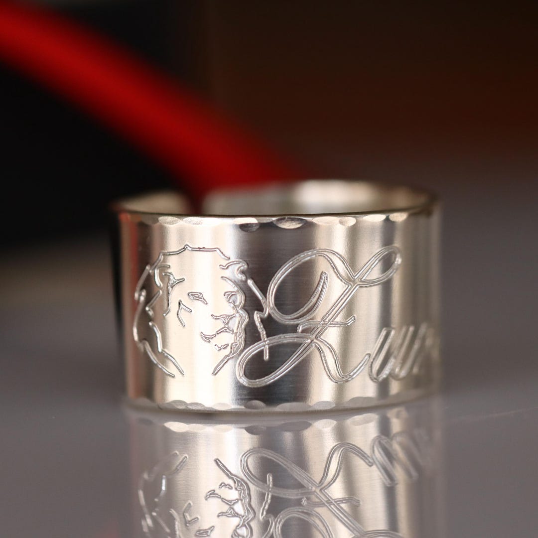 Designer Ring for Men Custom Mens Ring Engraved Sterling Silver Band ...