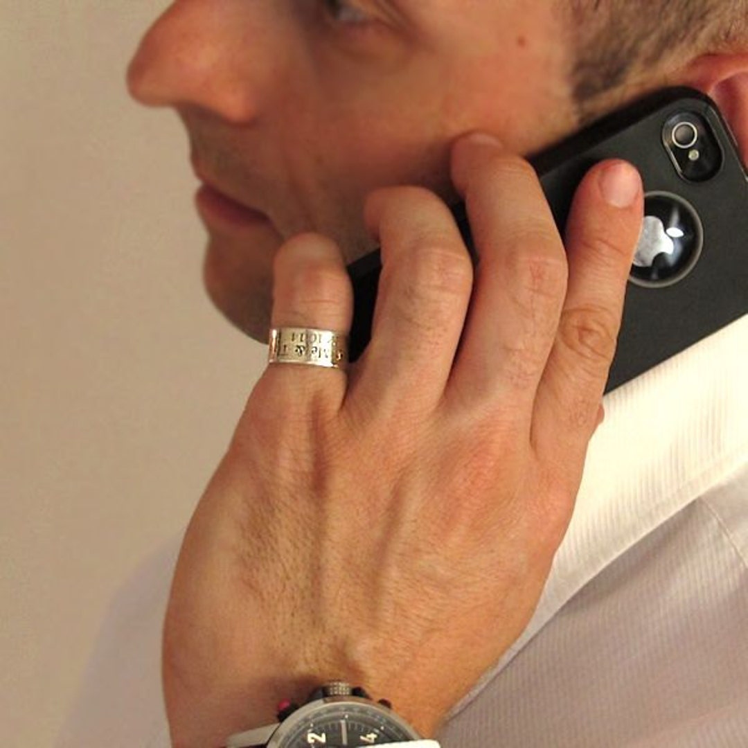 Personalized Mens Pinky Ring Sterling Silver Band Adjustable Engraved ...