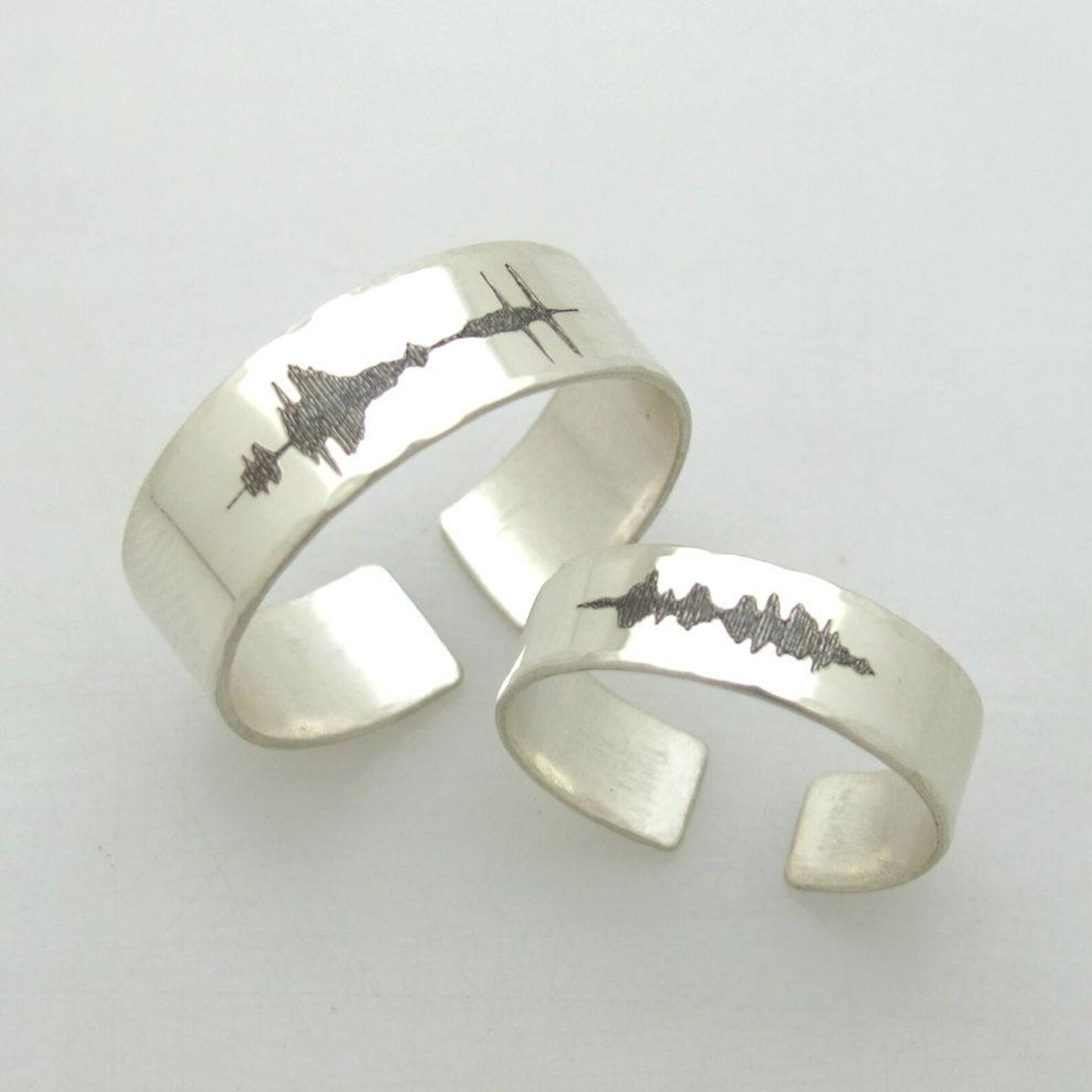 Couples Ring Set 2 Sound Wave Rings for His Her Soundwave - Etsy
